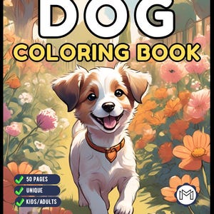 50 Pages Cute Dog Puppy Lover Coloring Book Gift for Adults Kids Boys ...