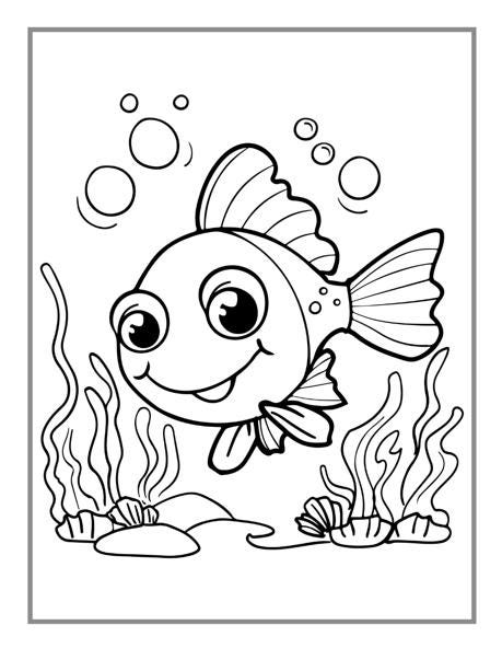 50 Pages Ocean Animals Cute Deep Sea Creatures Fish Coloring Book Gift ...
