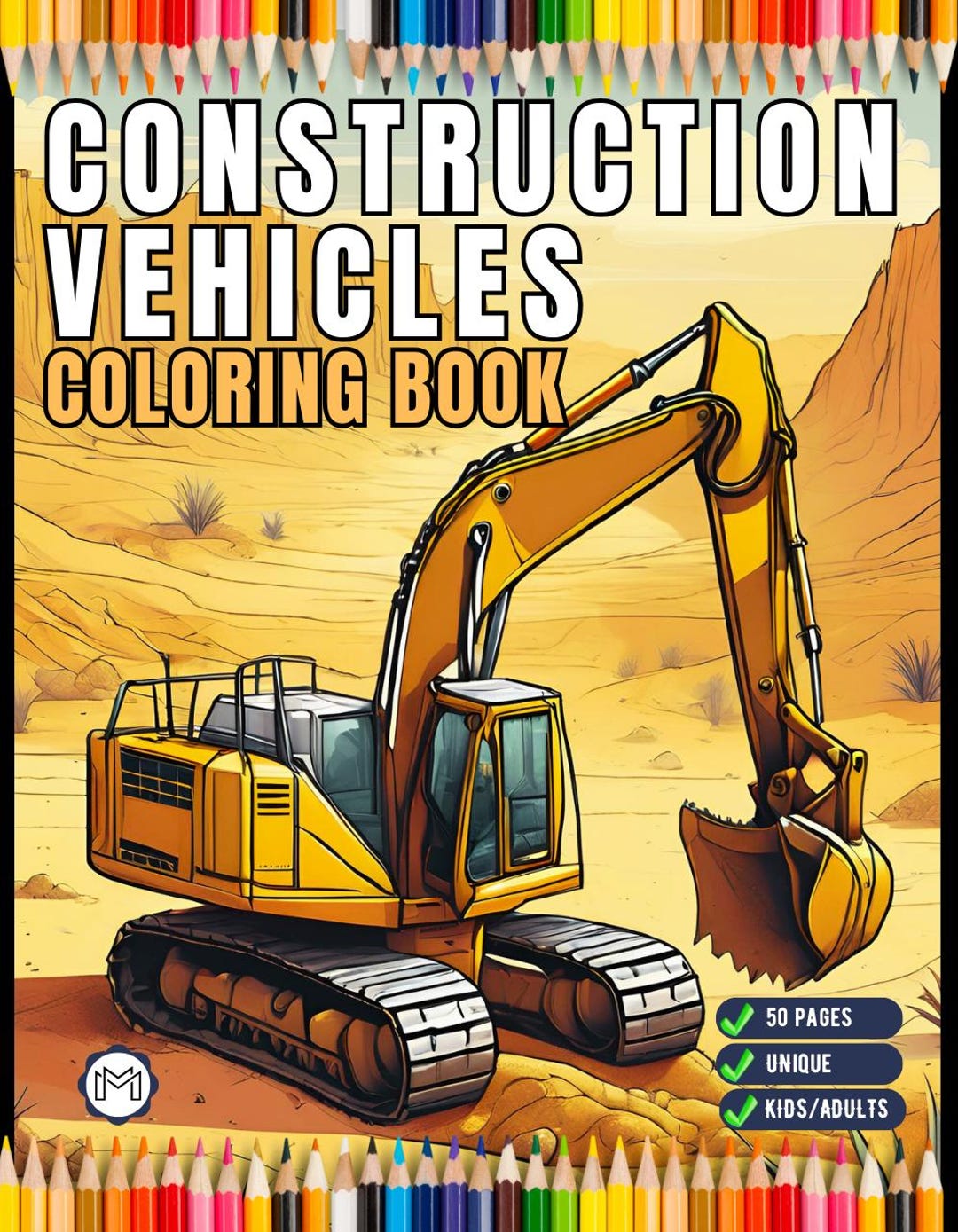 50 Pages Construction Vehicle Coloring Book Gift for Men Women Adults ...