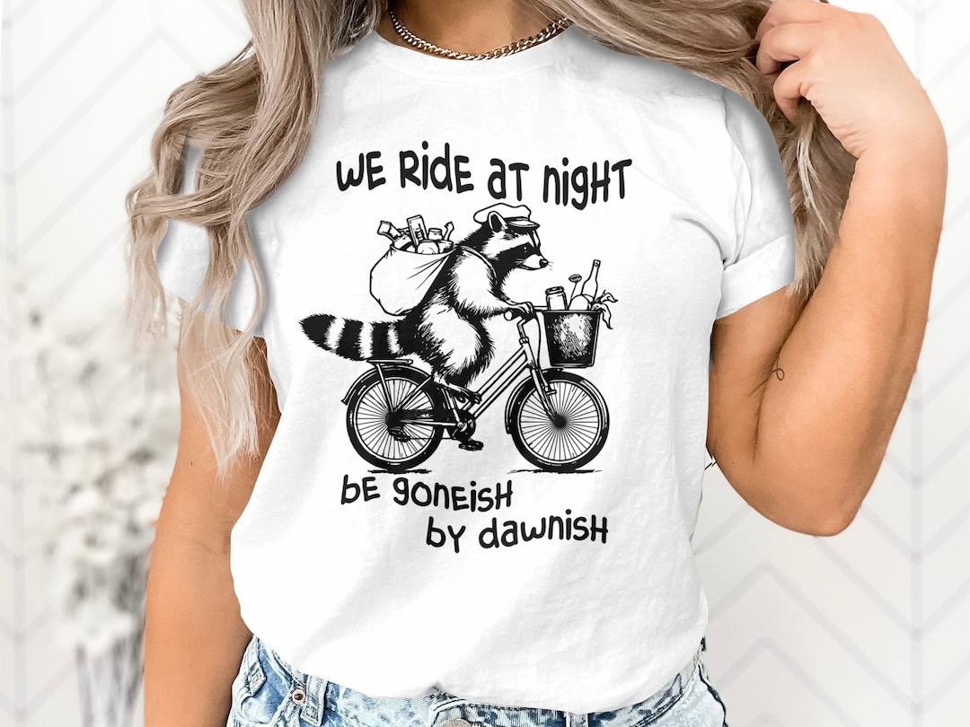 Funny Cute Raccoon Riding Bicycle Animal Gift Men Women Kids T-shirt ...