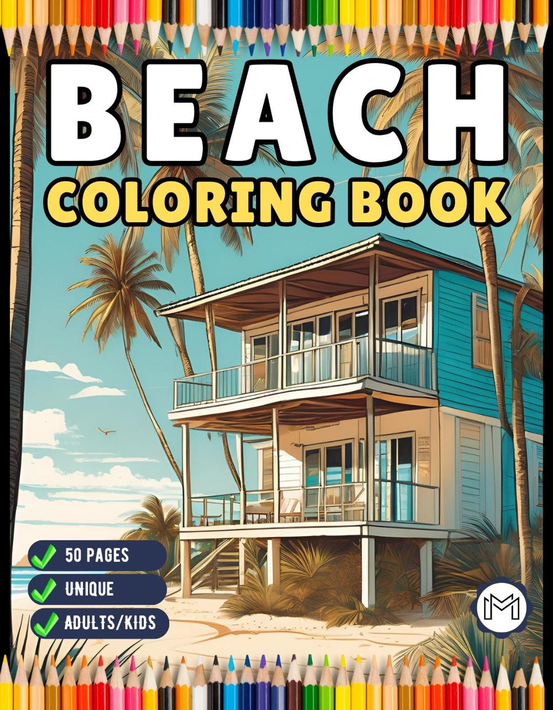 Tropical Beach Homes Coloring Book Birthday Holiday Gift for Adults Men ...