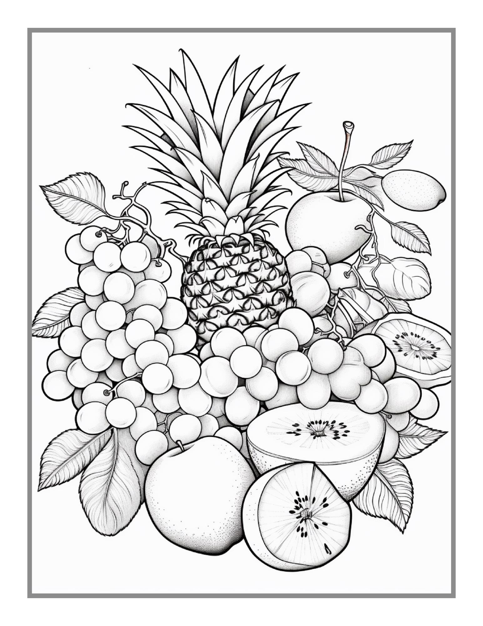 50 Pages Fruit Vegetable Coloring Book for Adults Kids Men Women Kids ...
