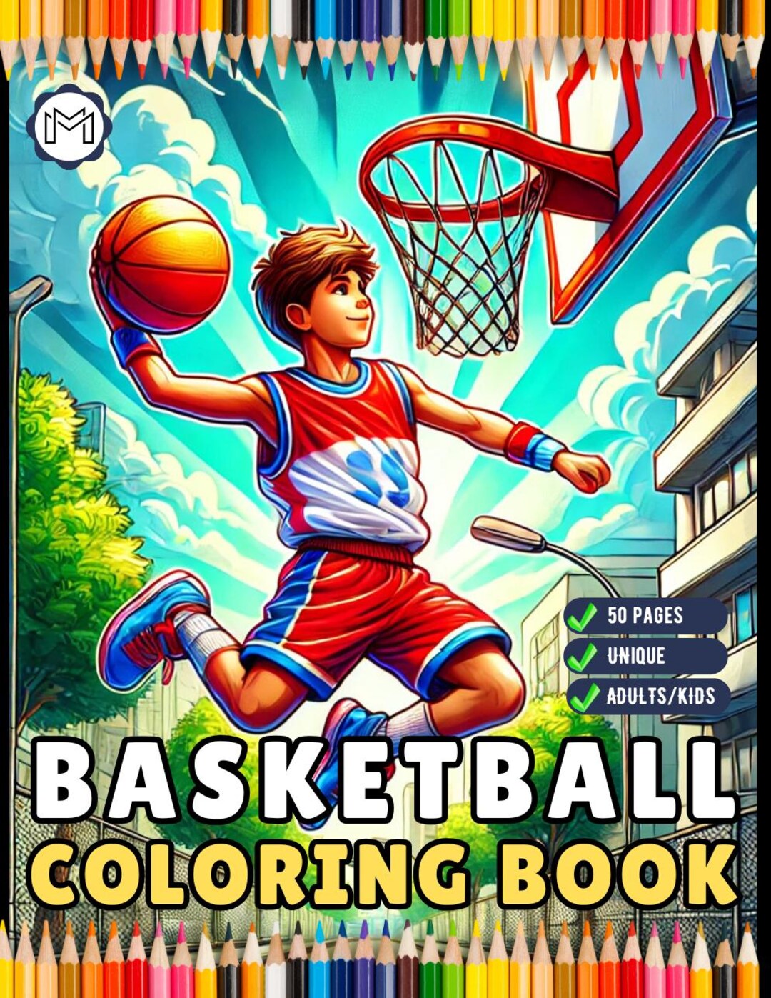 50 Pages Basketball Coloring Book Gift for Adults Kids Men Women Boys ...
