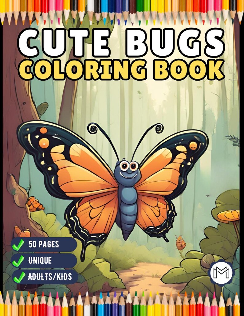 50 Pages Funny Cute Bugs and Insects Coloring Book for Adults Men Women ...
