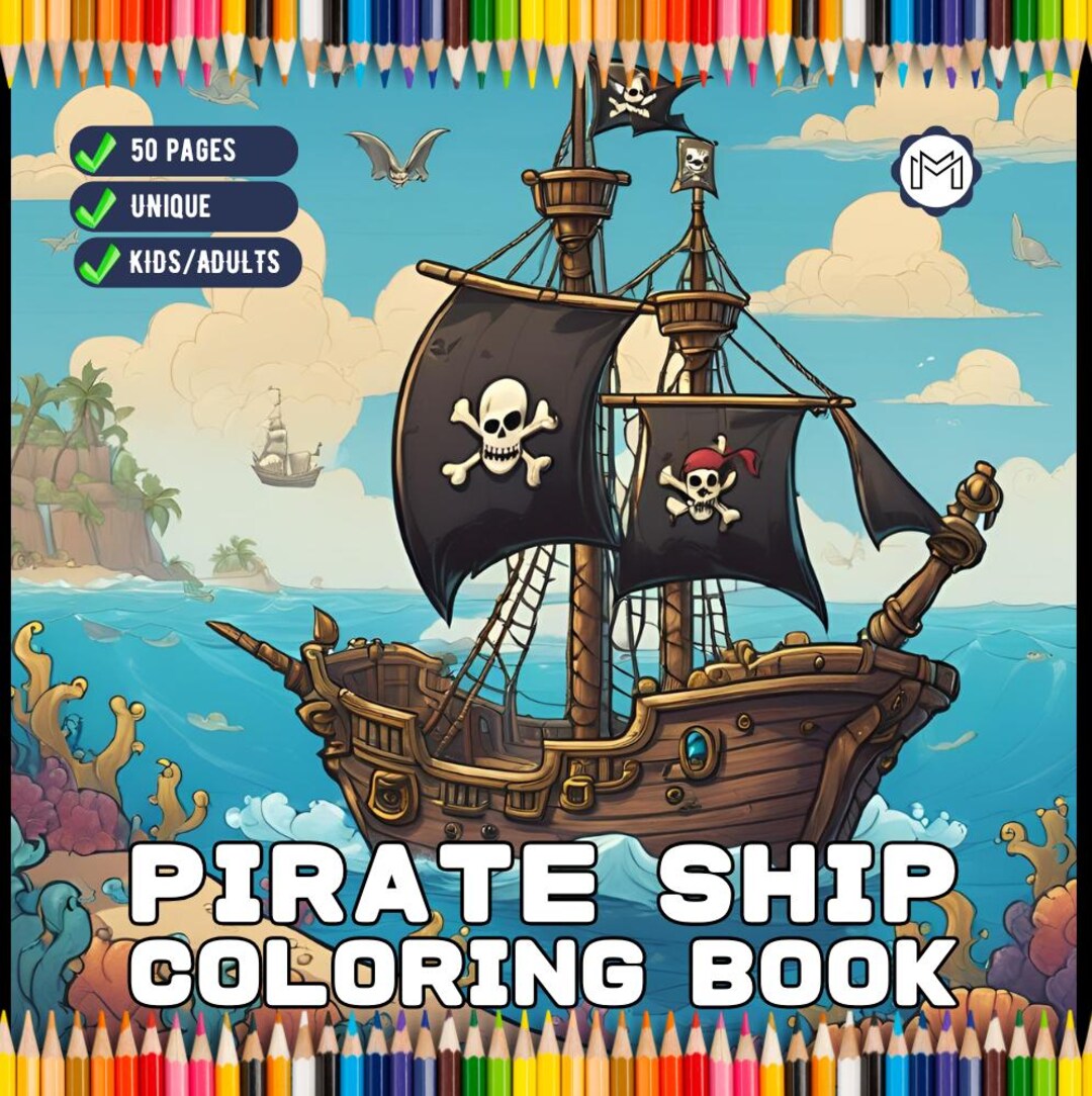 50 Pages Pirate Ship Boat Coloring Book Gift for Adults Kids Men Women ...