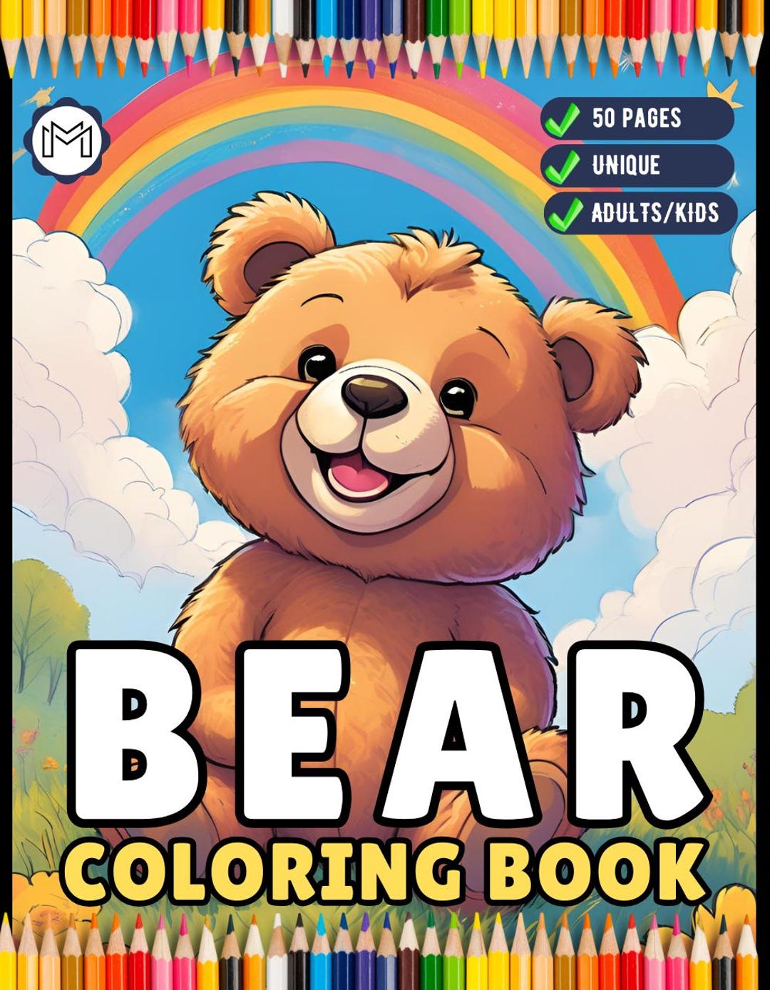 Cute Teddy Bear Coloring Book Gift for Adults Kids Men Women Boys Girls ...