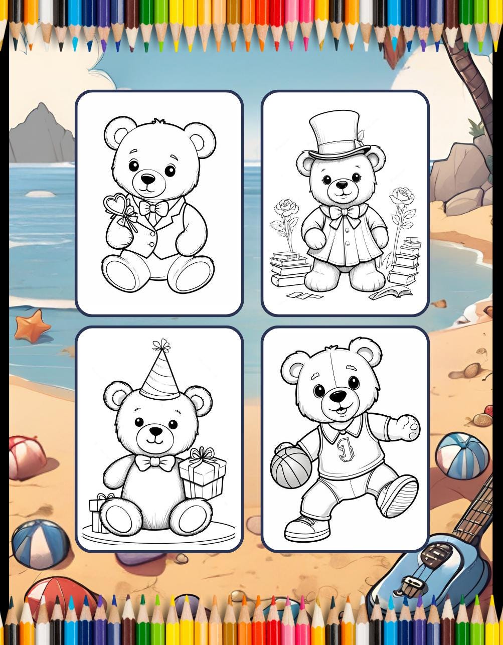 Cute Teddy Bear Coloring Book Gift for Adults Kids Men Women Boys Girls ...