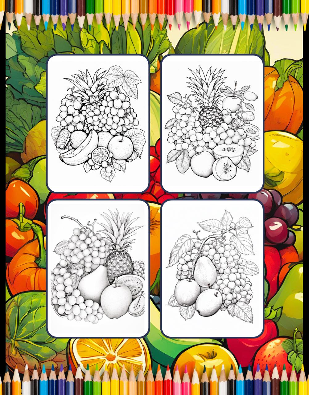 50 Pages Fruit Vegetable Coloring Book for Adults Kids Men Women Kids ...