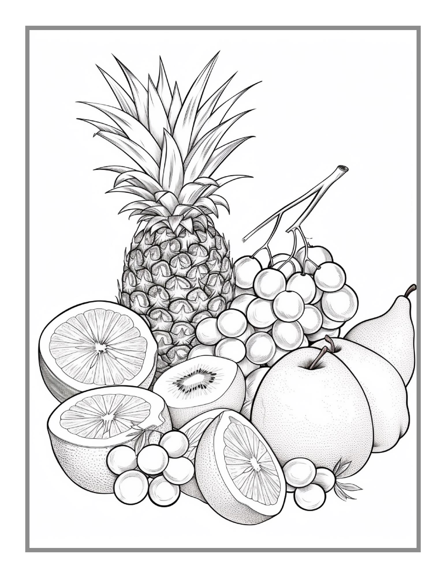 50 Pages Fruit Vegetable Coloring Book for Adults Kids Men Women Kids ...