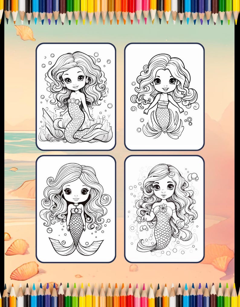 50 Pages Cute Easy Mermaid Coloring Book Gift for Kids Boys Girls Teens ...