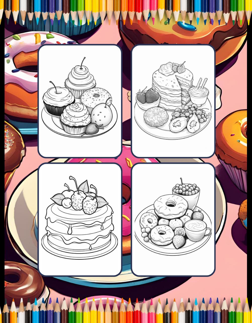 50 Pages Bold and Easy Food Coloring Book Gift for Adults Kids Men ...