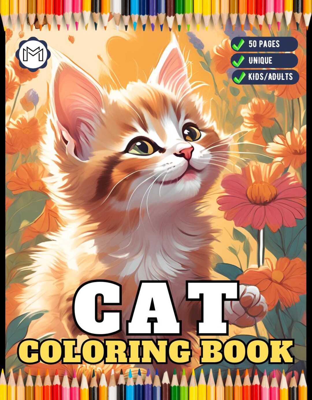 50 Pages Cute Cozy Cat Kitten Kitty Coloring Book Gift for Cat Lover ...