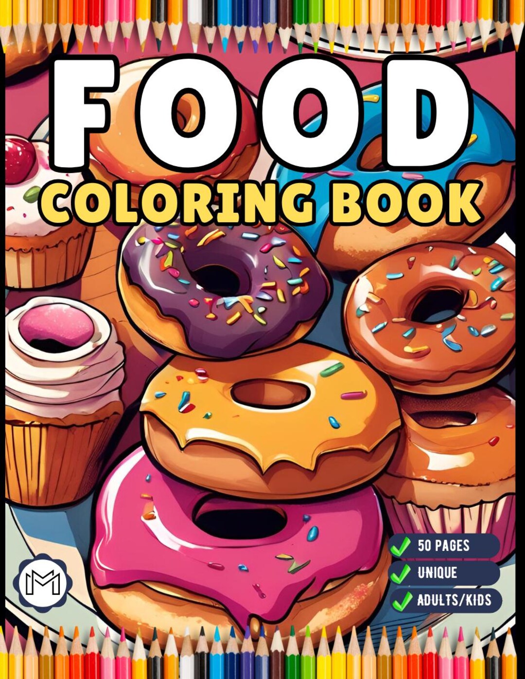 50 Pages Bold and Easy Food Coloring Book Gift for Adults Kids Men ...