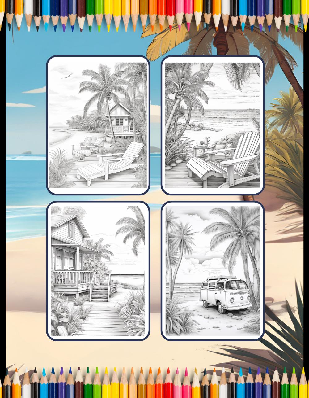 50 Pages Tropical Beach Homes Coloring Book Birthday Holiday Gift for ...