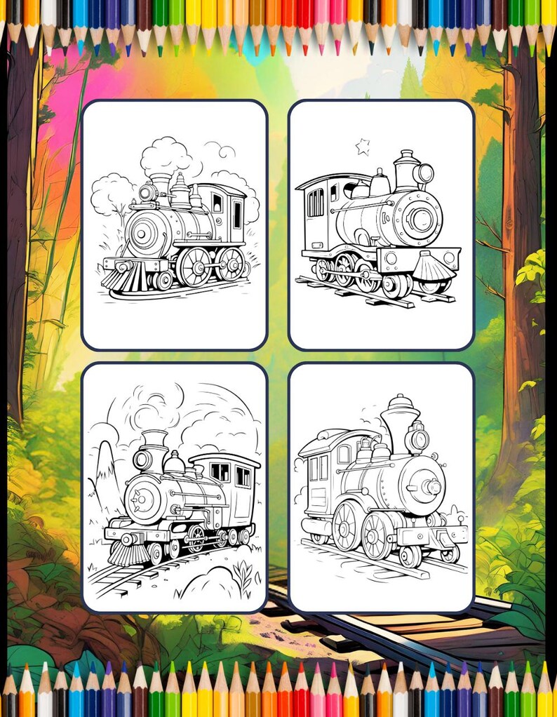 50 Pages Train Locomotive Enthusiasts Coloring Book Gift for Adults ...