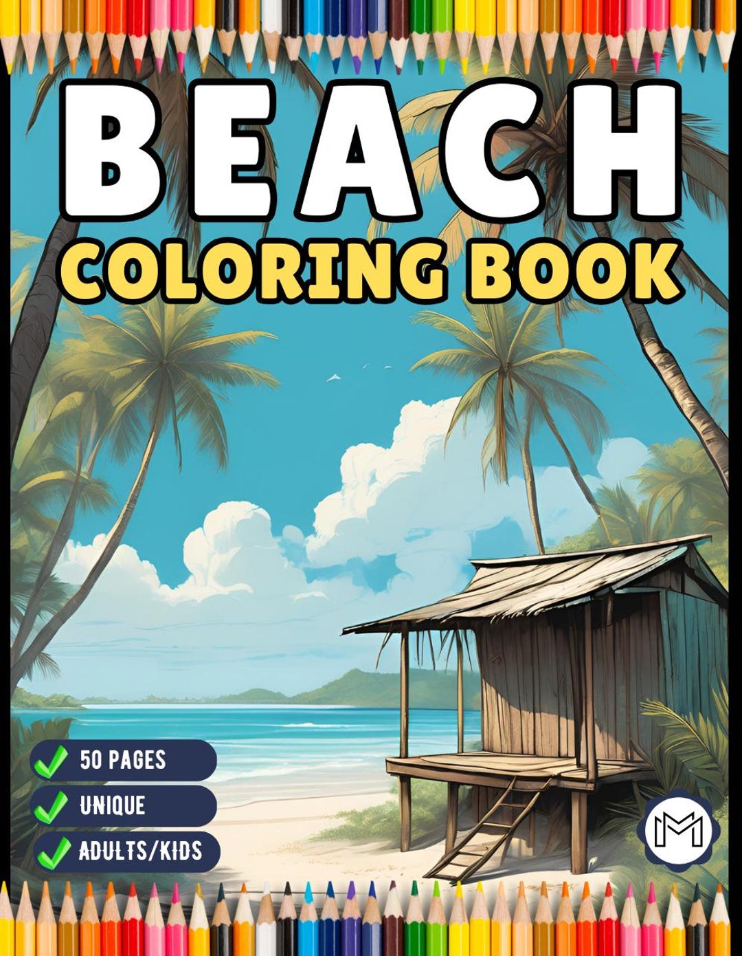 Tropical Beach Homes Coloring Book Birthday Holiday Gift Adults Men ...