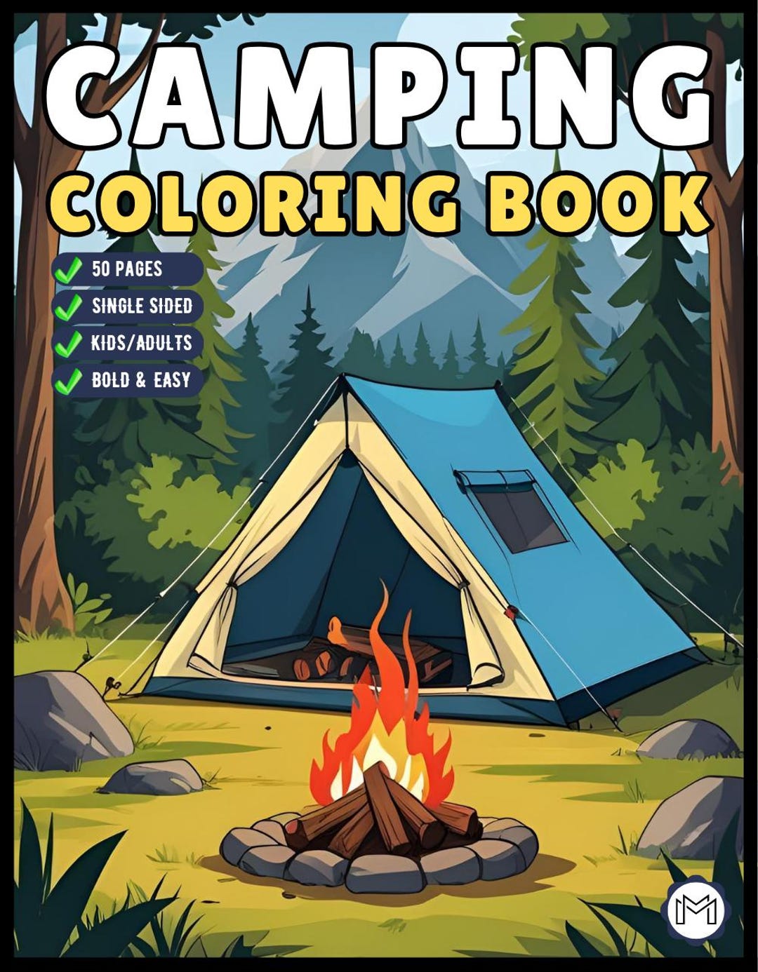 Bold and Easy Cozy Camping Coloring Book Gift for Adults Men Women Kids ...