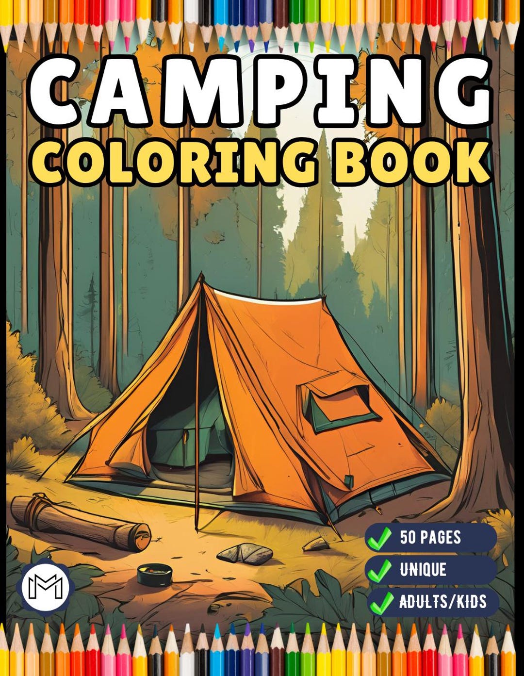50 Pages Camping Coloring Book Gift for Adults Kids Ages Men Women Boys ...