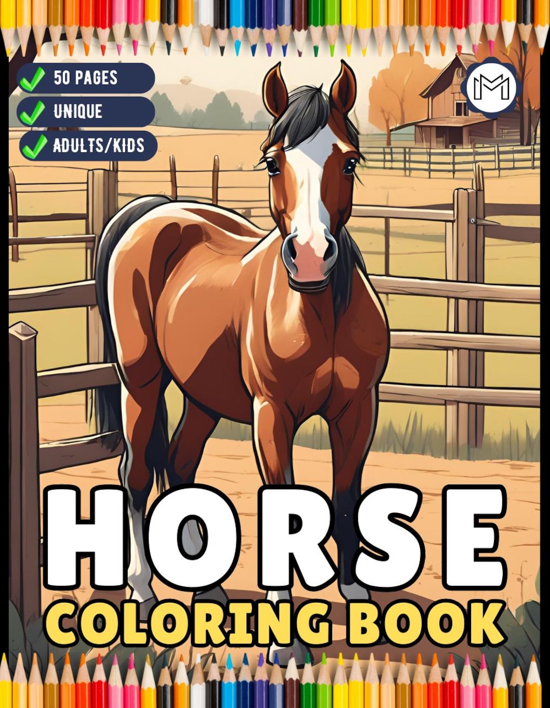 50 Pages Horse Coloring Book Gift for Adults Kids Men Women Kids Boys ...