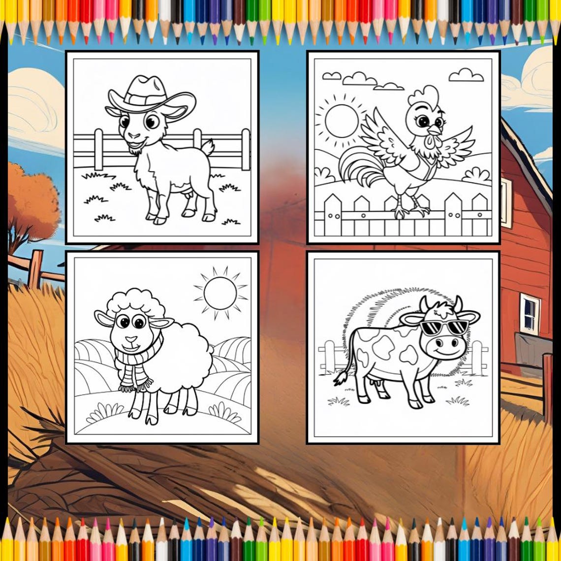 Cute Farm Animals Coloring Book Gift for Kids Boys Girls Teens Children ...