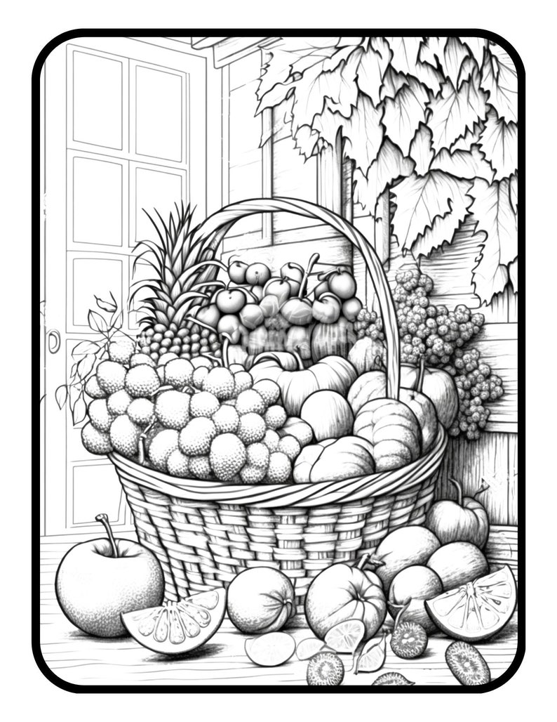 Fruit Coloring Book for Adults Kids Boys Girls 50 Pages Tropical Fruits ...