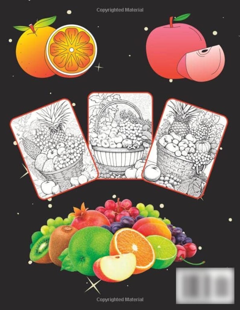 Fruit Coloring Book for Adults Kids Boys Girls 50 Pages Tropical Fruits ...
