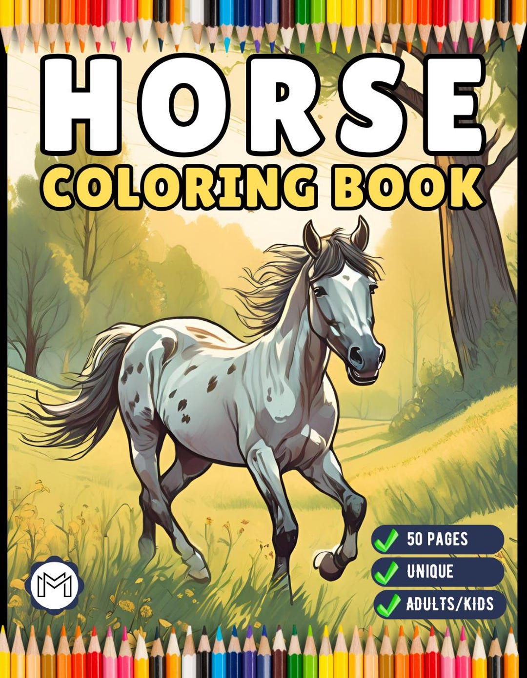 50 Pages Horse Coloring Book Gift for Adults Kids Men Women Kids Boys ...