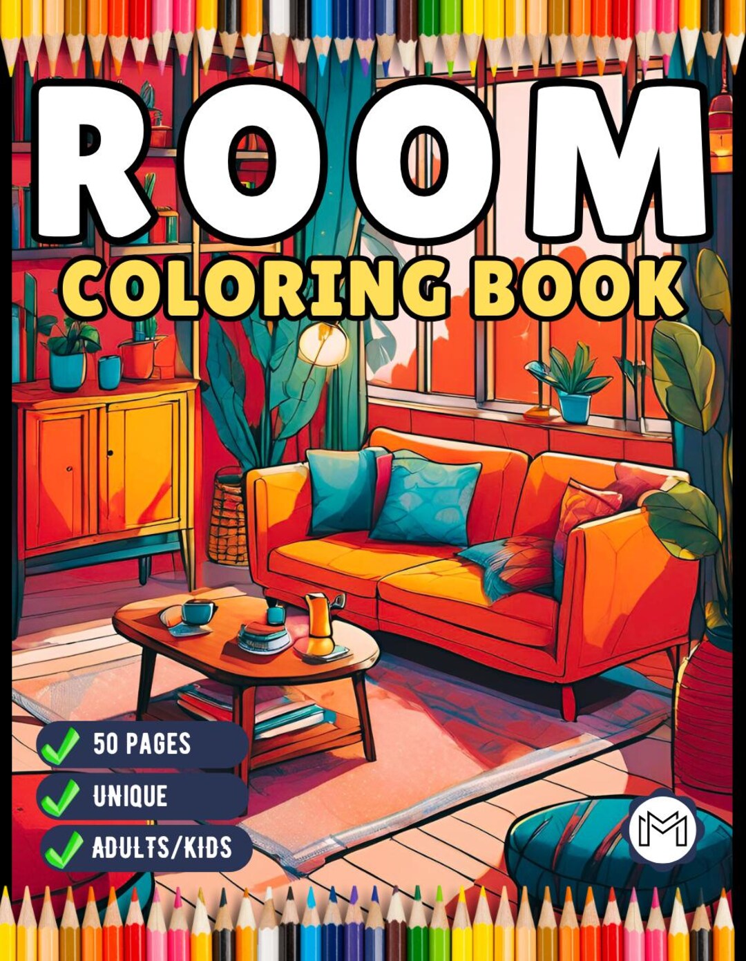 50 Pages Interior Design Cute Cozy Room Coloring Book Birthday Gift for ...