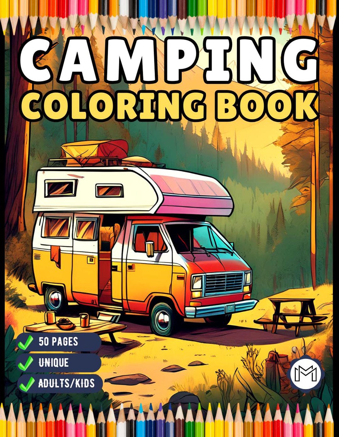 Summer Camp Campfire Landscape Coloring Book 50 Pages Camping Coloring ...