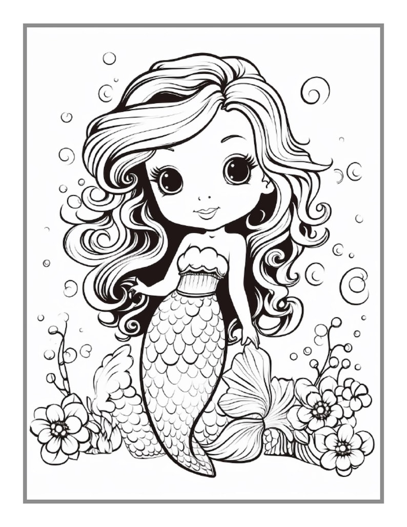 50 Pages Cute Easy Mermaid Coloring Book Gift for Kids Boys Girls Teens ...
