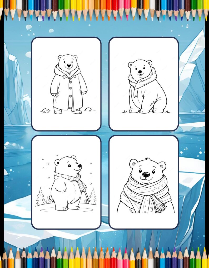 50 Pages Cute Polar Bear Coloring Book Gift for Adults Kids Men Women ...