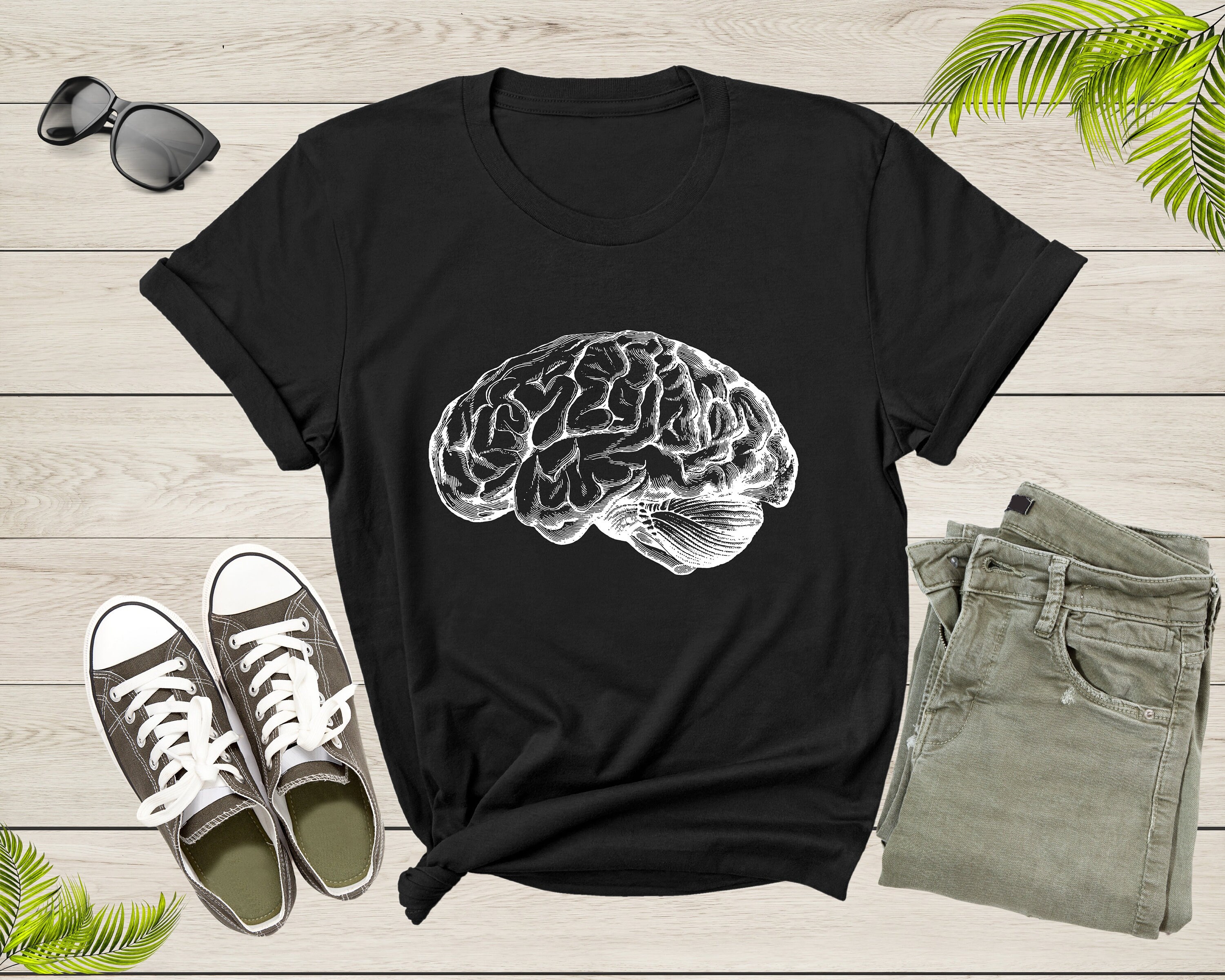 Human Brain Hand Drawn Cerebral Cortex Brainpower Men Women T-shirt ...