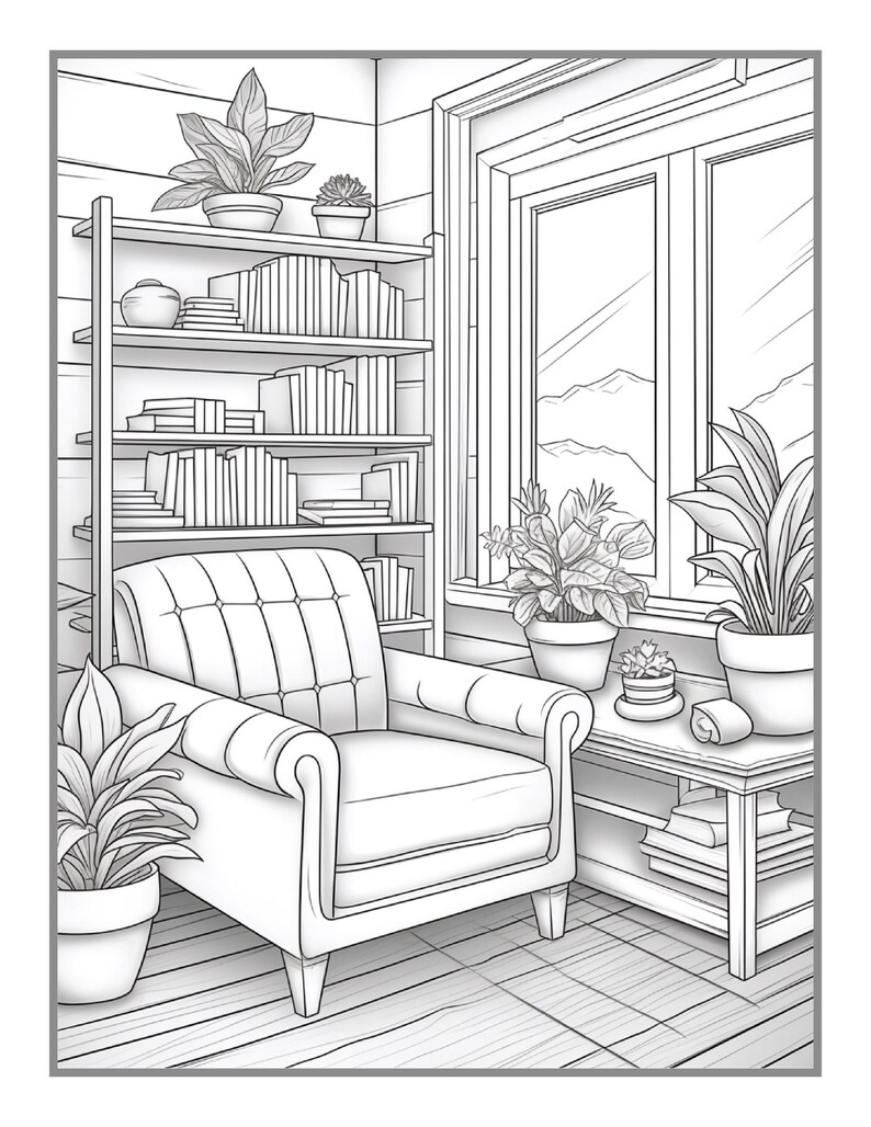 50 Pages Interior Design Cute Cozy Room Coloring Book Birthday Gift for ...