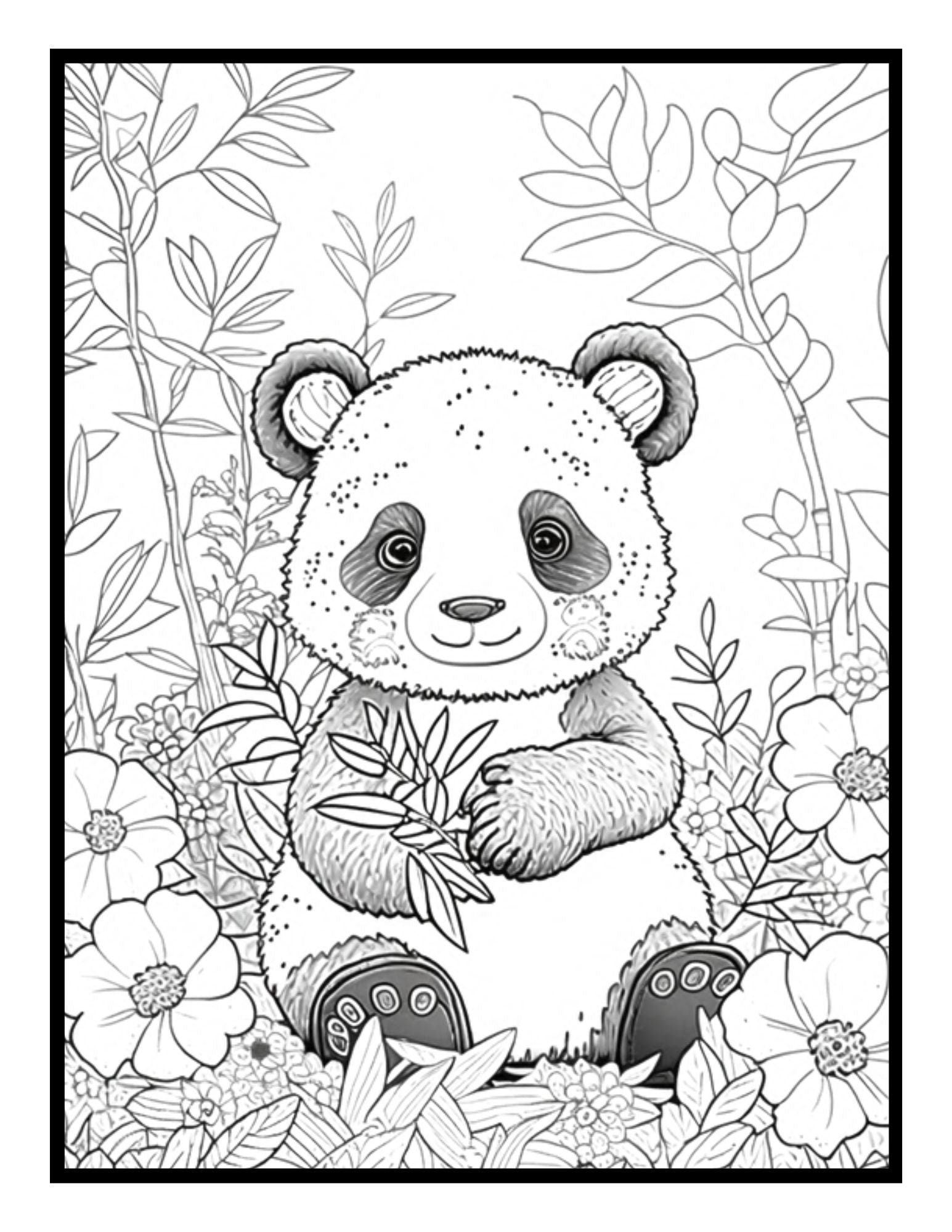 Cute Panda Coloring Book Jungle Animal Coloring Sheets for Kids Teens ...