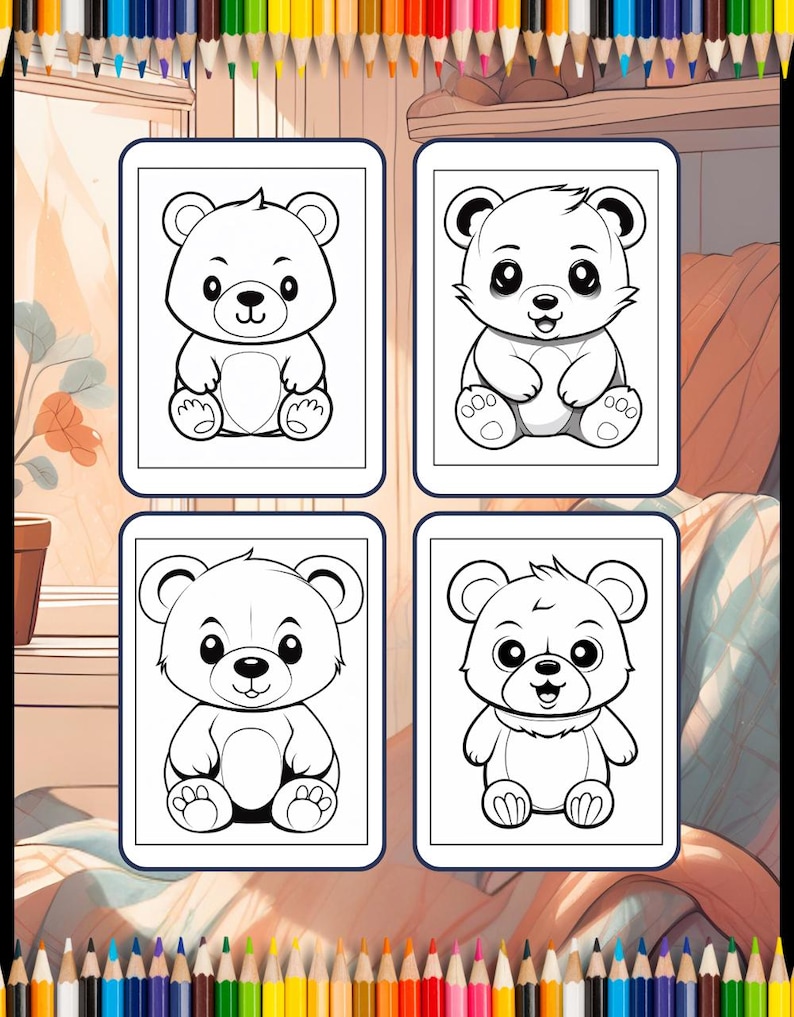 50 Pages Cute Teddy Bear Coloring Book Gift for Adults Kids Men Women ...