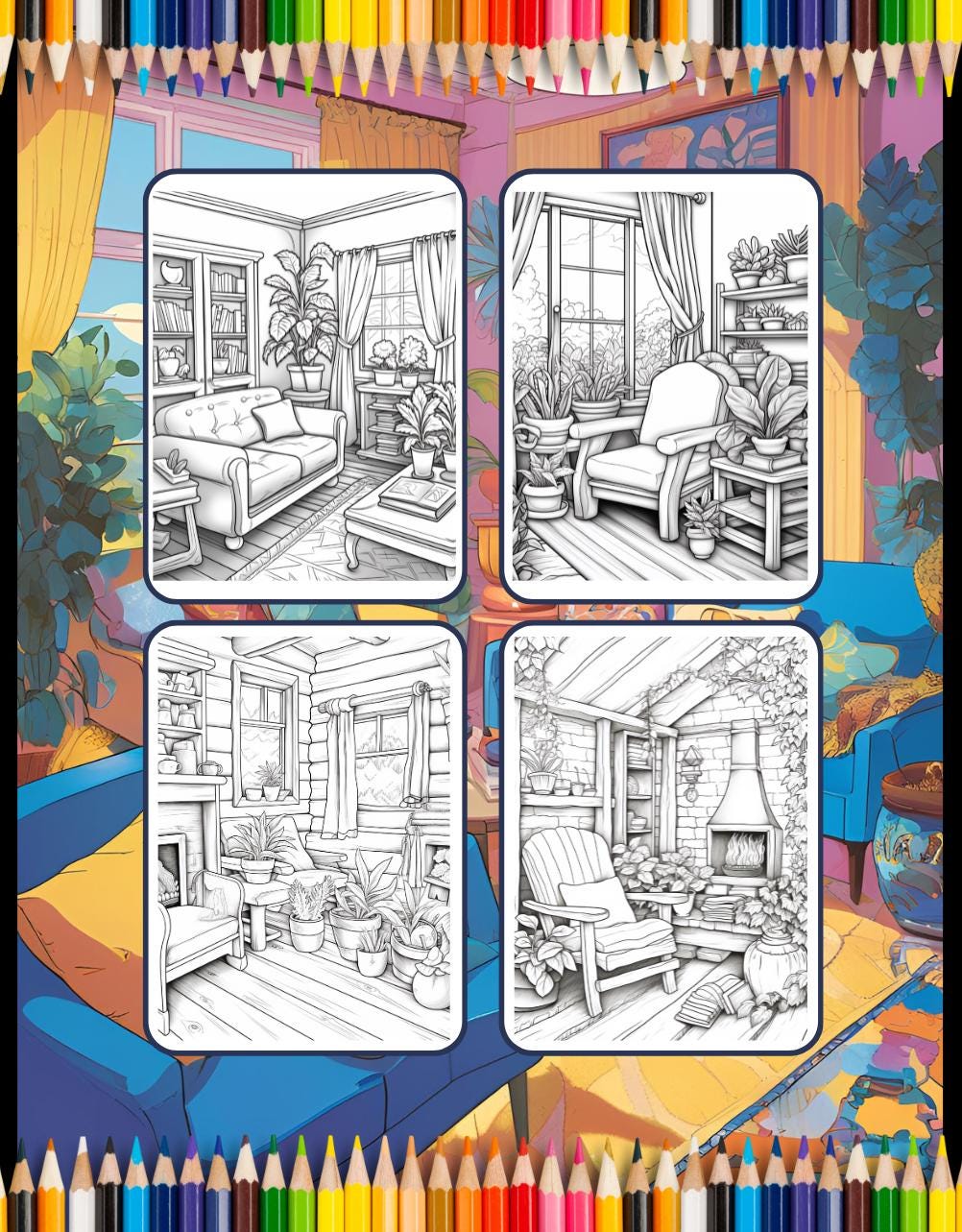 50 Pages Interior Design Cute Cozy Room Coloring Book Birthday Gift for ...