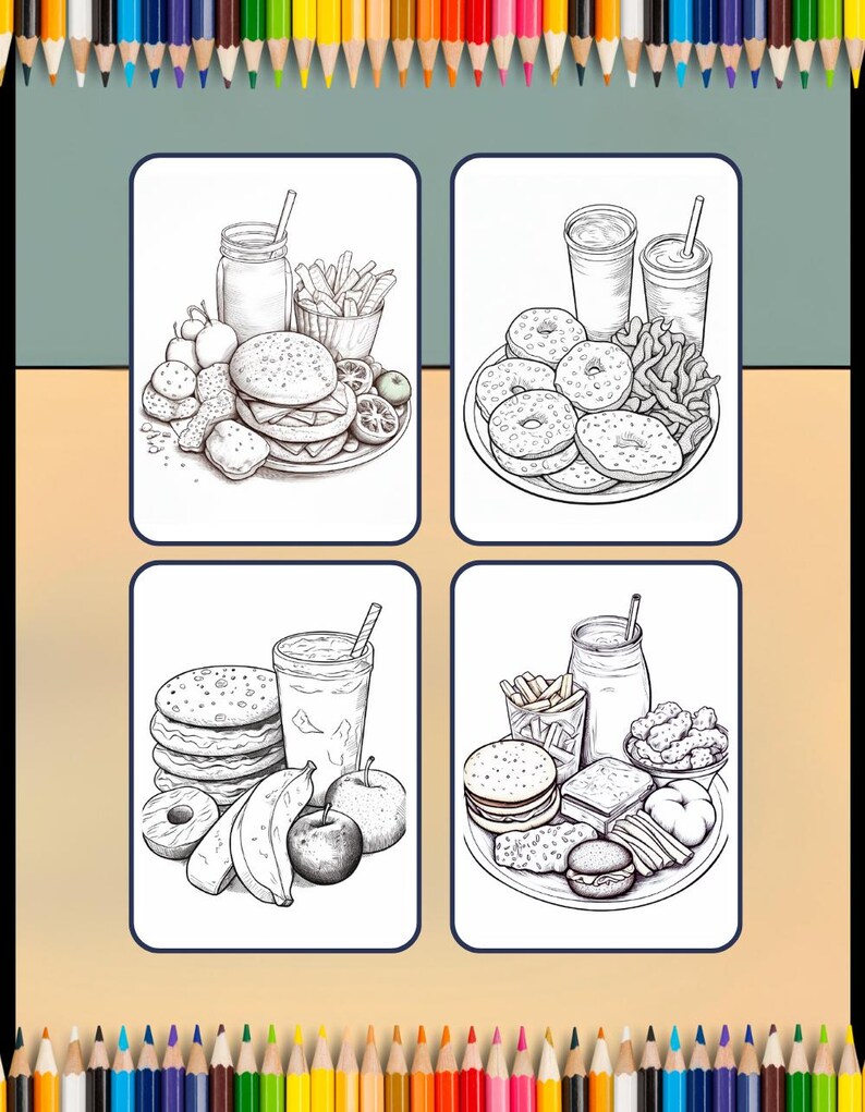 50 Pages Bold and Easy Food Coloring Book Gift for Adults Kids Men ...