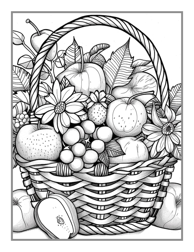 50 Pages Fruit Vegetable Coloring Book for Adults Kids Men Women Kids ...