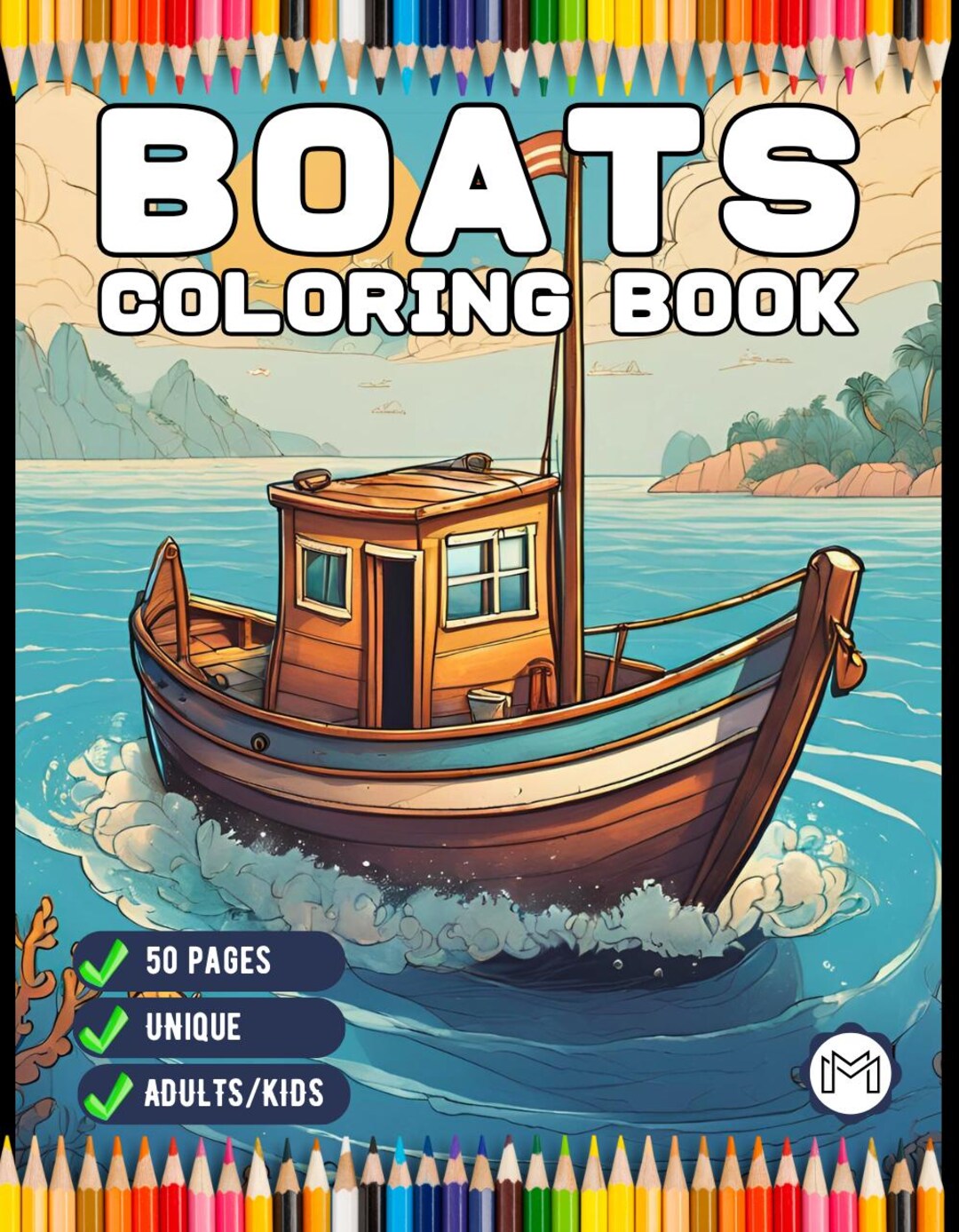 50 Pages Fishing Boat Coloring Book Gift for Adults Kids Men Women Boys ...