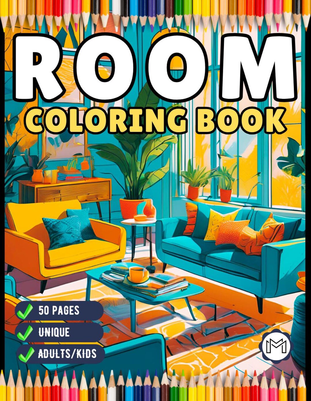 50 Pages Interior Design Cute Cozy Room Coloring Book Birthday Gift for ...
