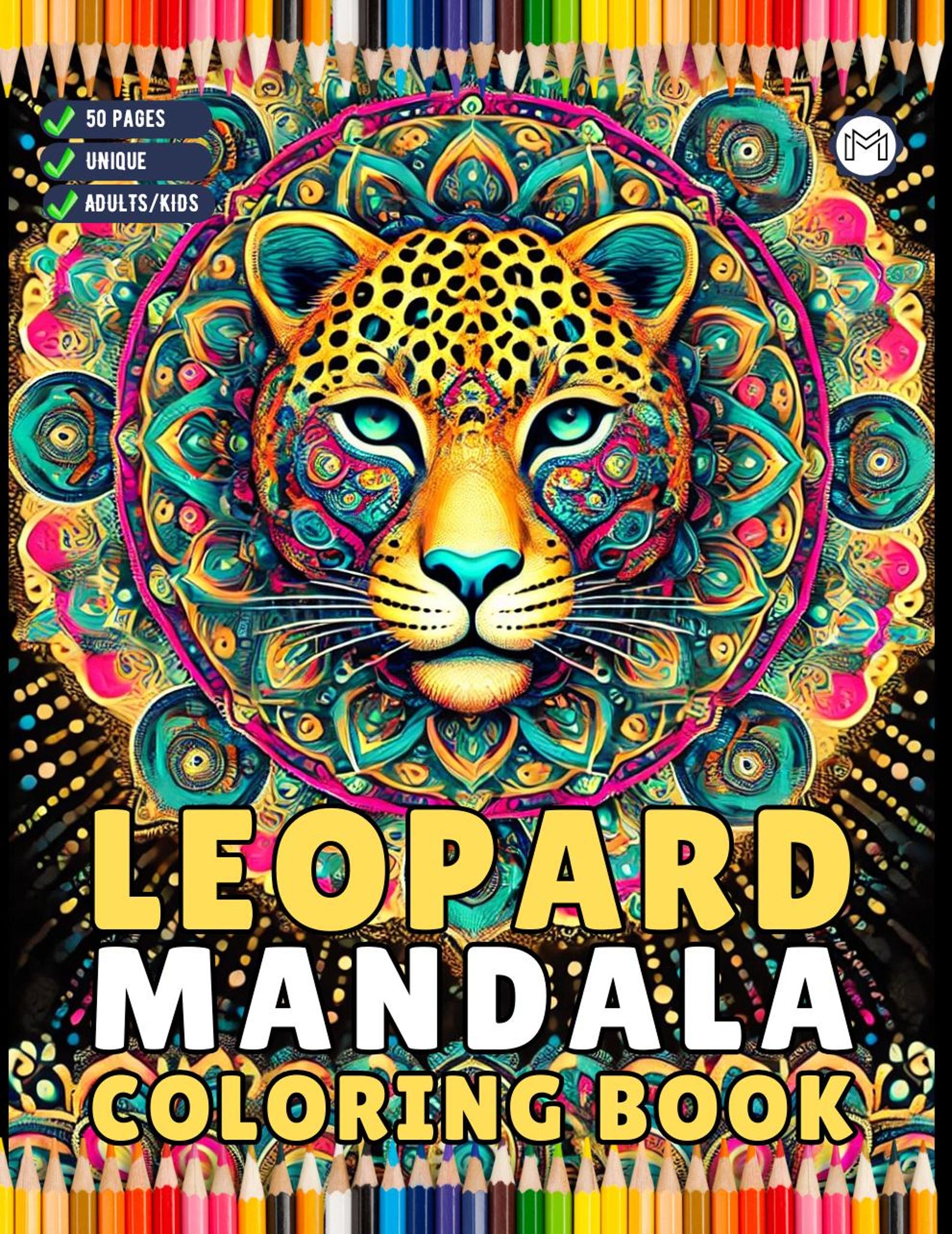 50 Pages Bold and Easy Leopard Animal Mandala Coloring Book Gift for ...