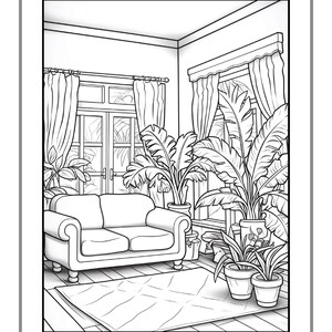50 Pages Interior Design Cute Cozy Room Coloring Book Birthday Gift for ...