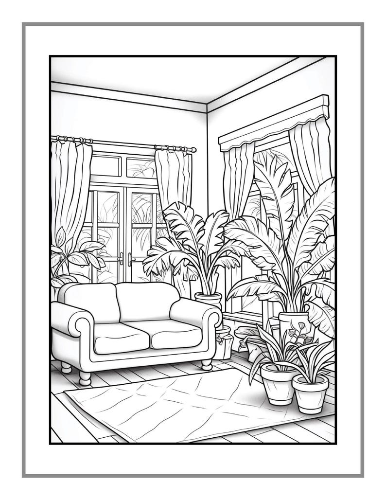 50 Pages Interior Design Cute Cozy Room Coloring Book Birthday Gift for ...