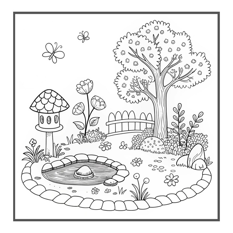 50 Pages Cute Kawaii Garden Coloring Book Gift for Adults Kids Men ...
