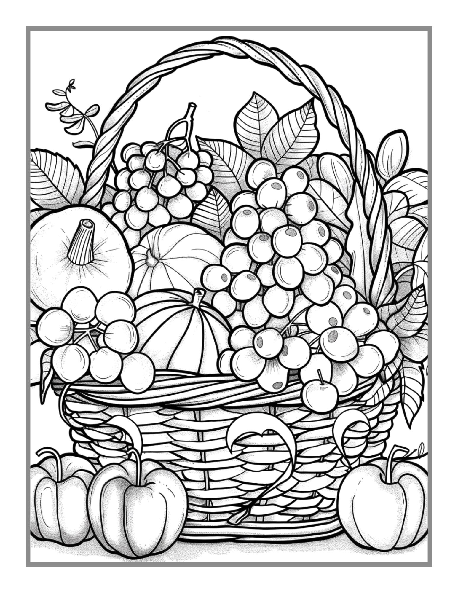 50 Pages Fruit Vegetable Coloring Book for Adults Kids Men Women Kids ...