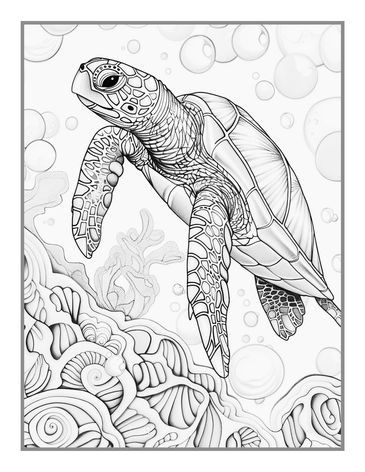 50 Pages Cute Sea Turtle Coloring Book Gift for Adults Kids Men Women ...