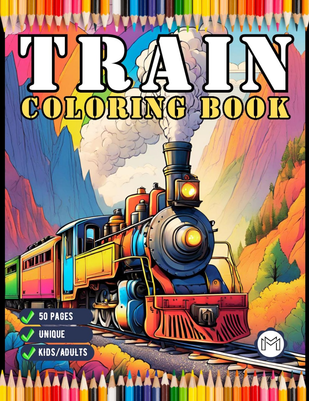 50 Pages Train Locomotive Enthusiasts Coloring Book Gift for Adults ...