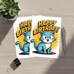 Cute Funny Cat Digital Birthday Card for Adults Kids Boys Girls Husband ...