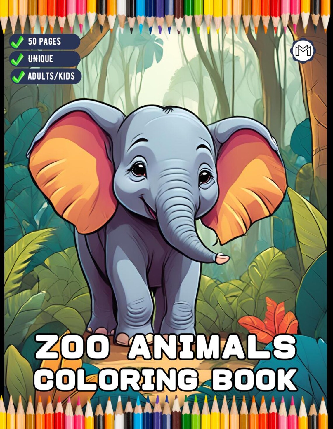 50 Pages Bold and Easy Zoo Animal Coloring Book Gift for Adults Kids ...