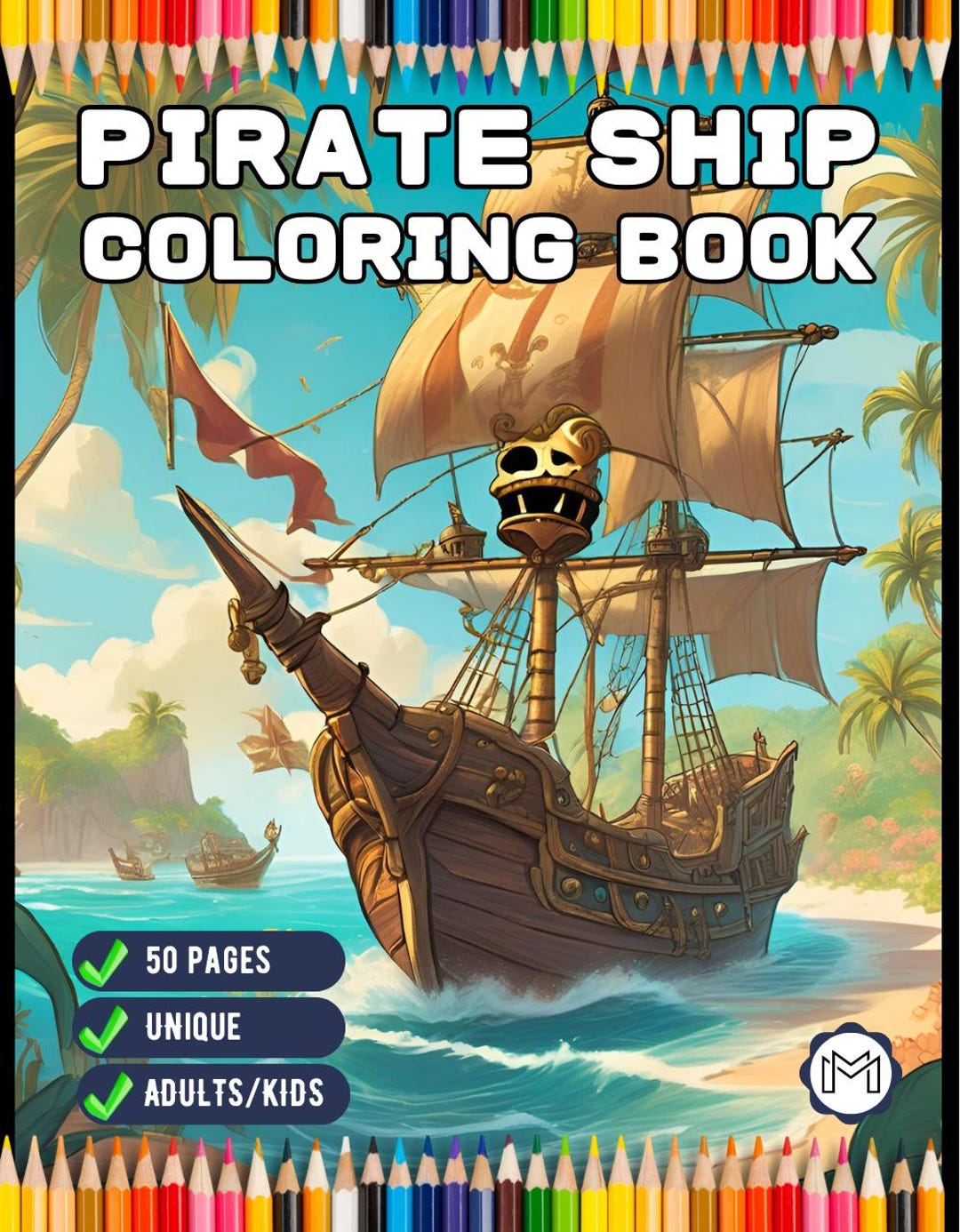 50 Pages Pirate Ship Boat Coloring Book Gift for Adults Kids Men Women ...